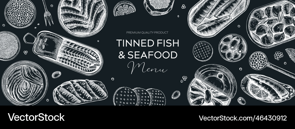 Tinned fish table design hand drawn seafood Vector Image