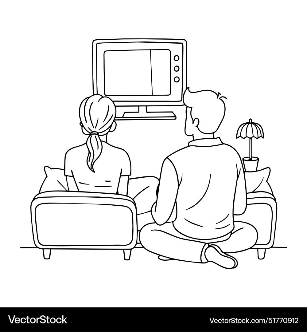 Watching tv continuous line art drawing Royalty Free Vector