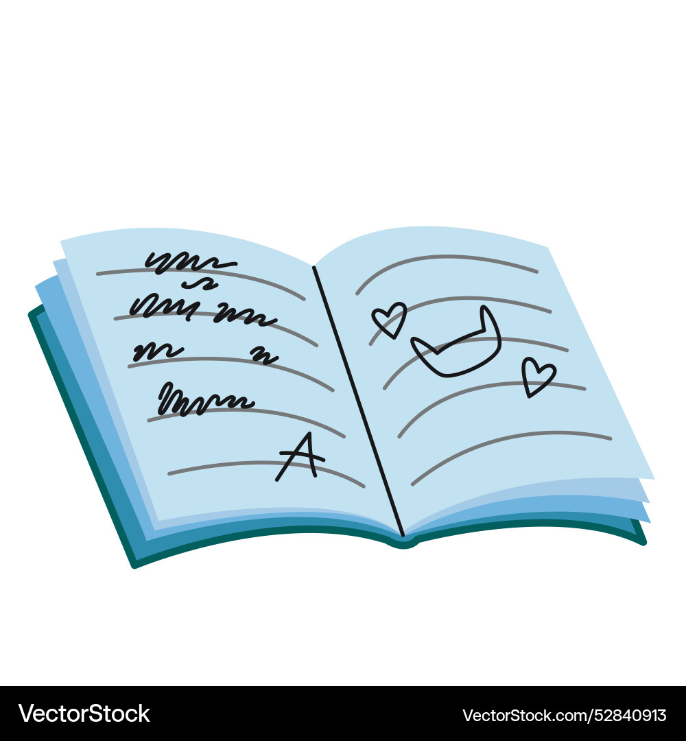 A cute school open notebook with notes drawings Vector Image
