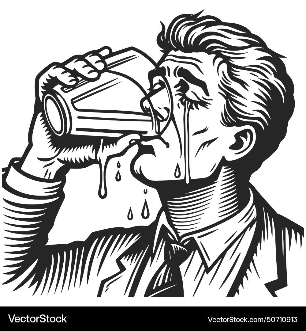 Alcoholic man drinking excessively sketch Vector Image