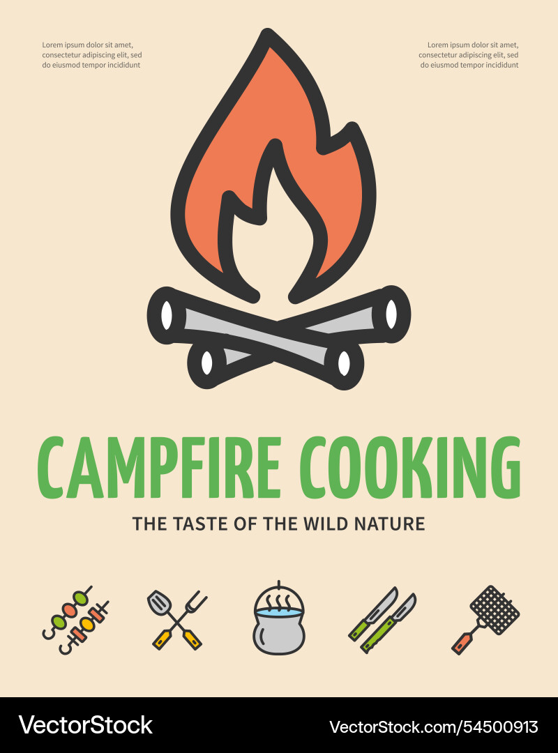 Campfire cooking camping concept vertical Vector Image