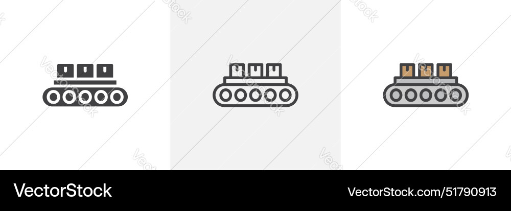Conveyor belt icon set black filled and outlined Vector Image