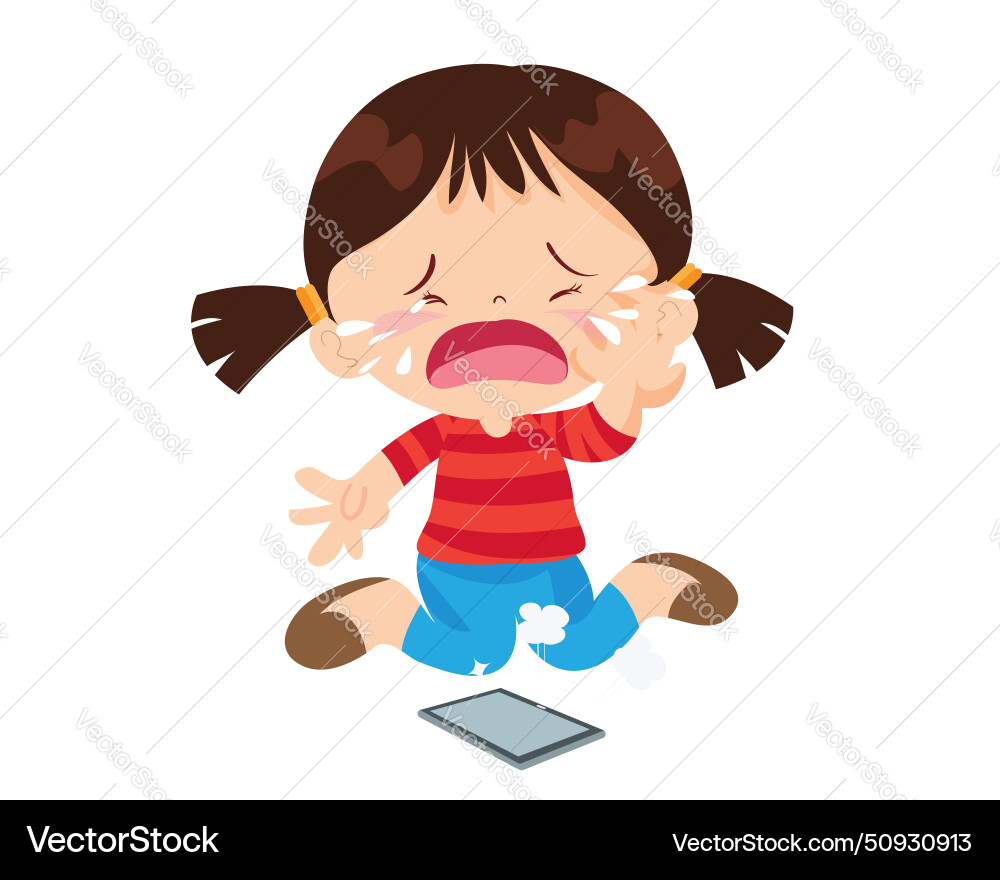 Crying angry kid addicted mobile phone Royalty Free Vector