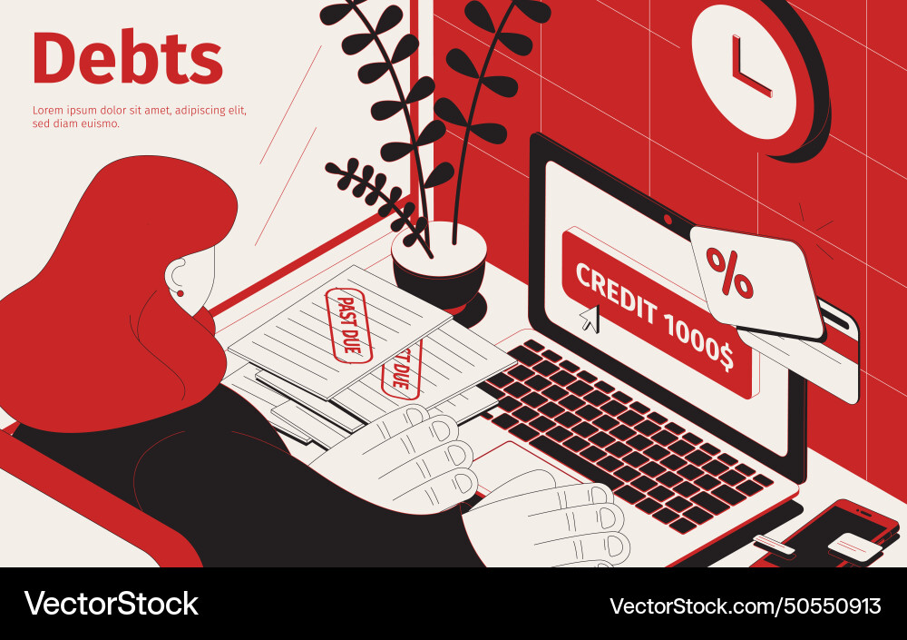 Debts isometric composition Royalty Free Vector Image