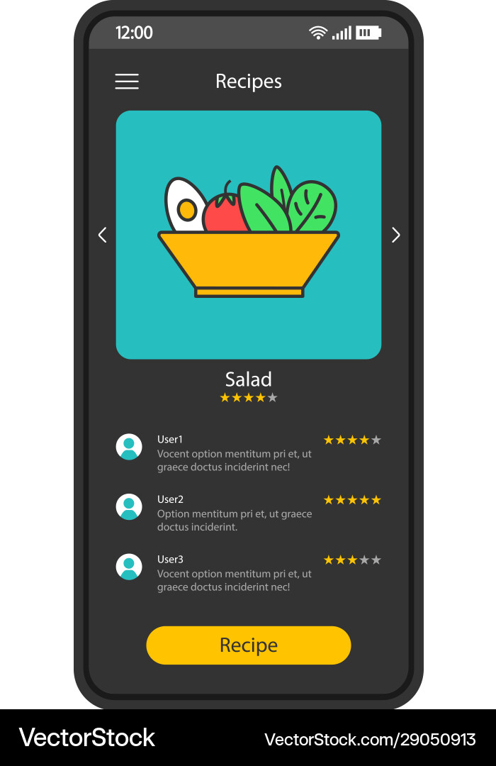 Food recipes smartphone interface template Vector Image