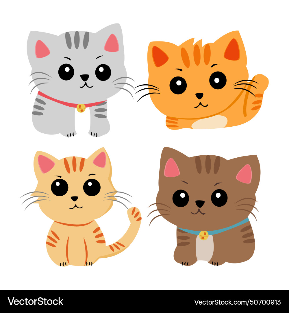 Four cute cartoon cats on white Royalty Free Vector Image