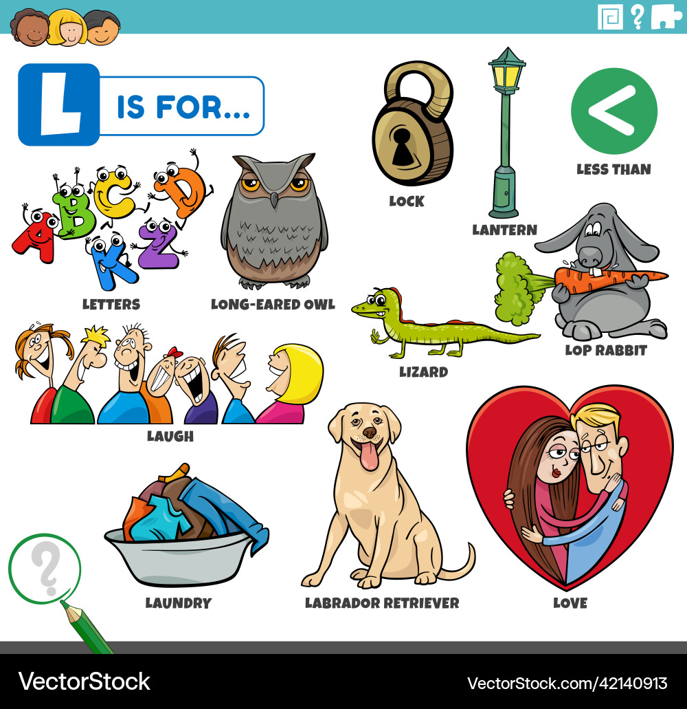 Letter l words educational set with cartoon Vector Image