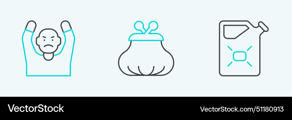 Set line canister fuel thief surrendering hands Vector Image