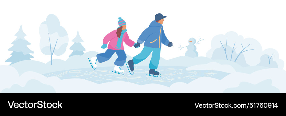 Boy with girl skating Royalty Free Vector Image
