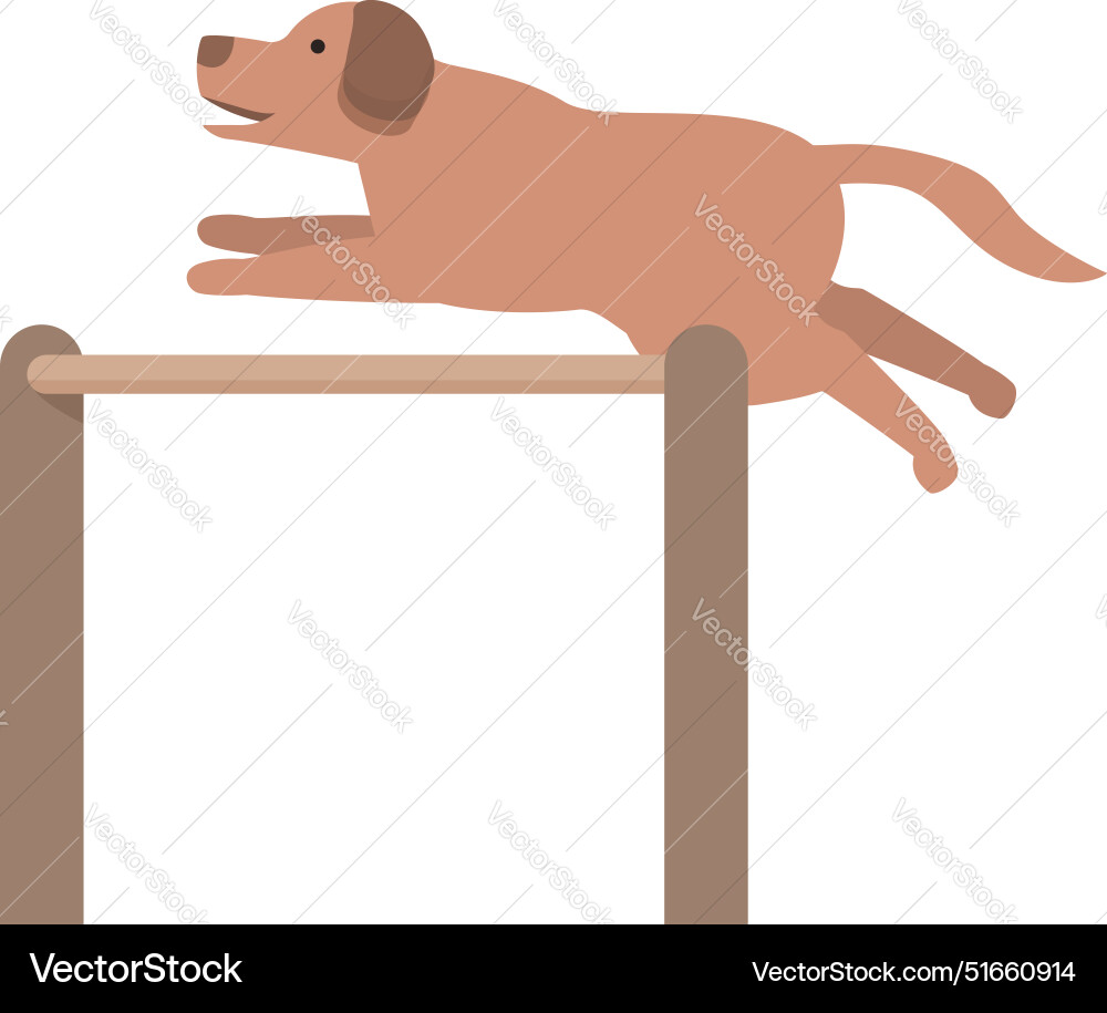 Brown dog jumping over an obstacle during training