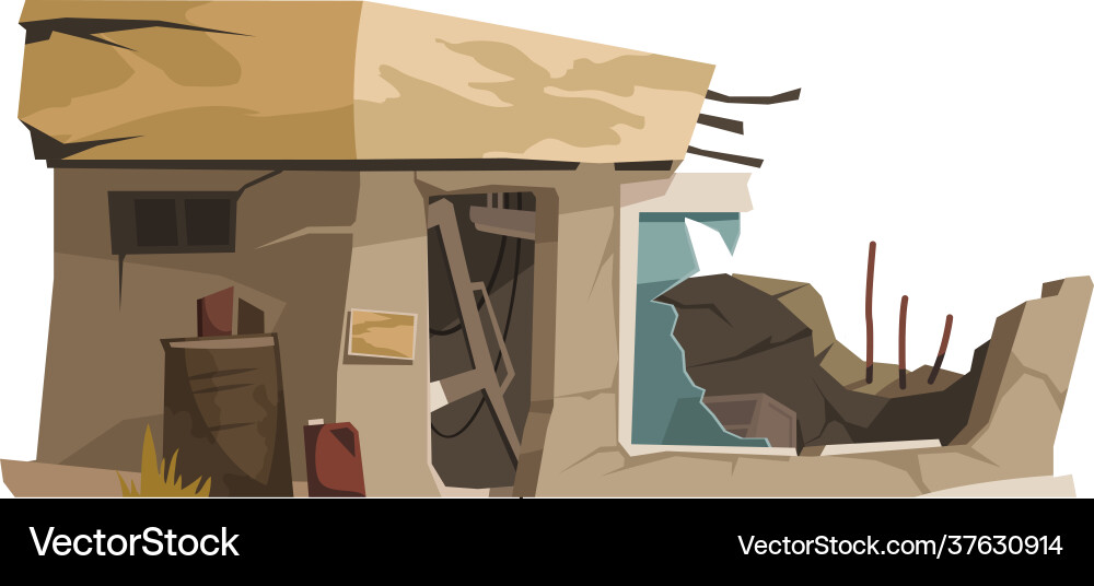 Cartoon destroyed building Royalty Free Vector Image
