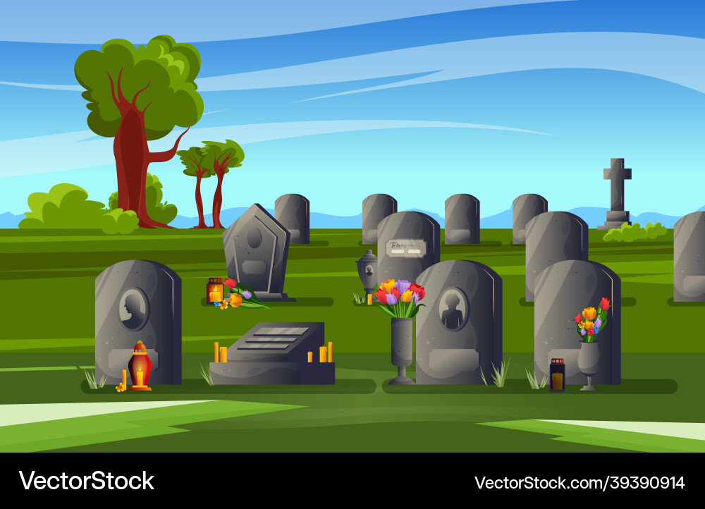 Colored cemetery gravestone composition Royalty Free Vector