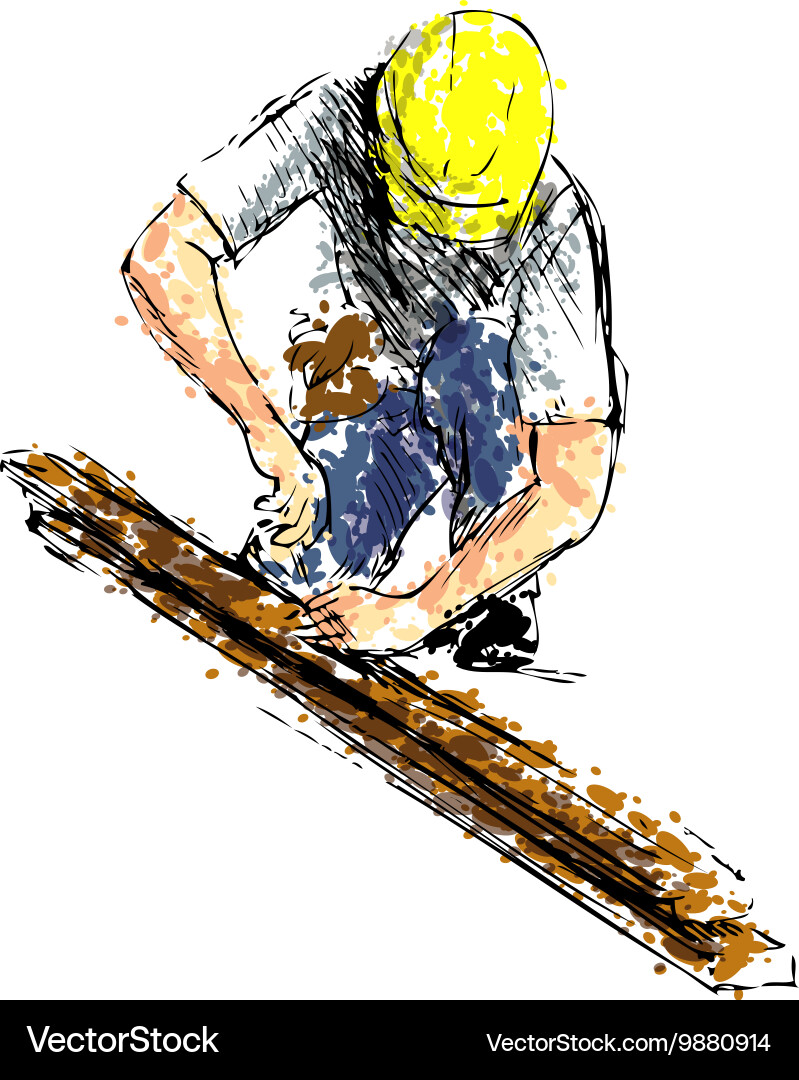 Colored hand sketch worker at work Royalty Free Vector Image