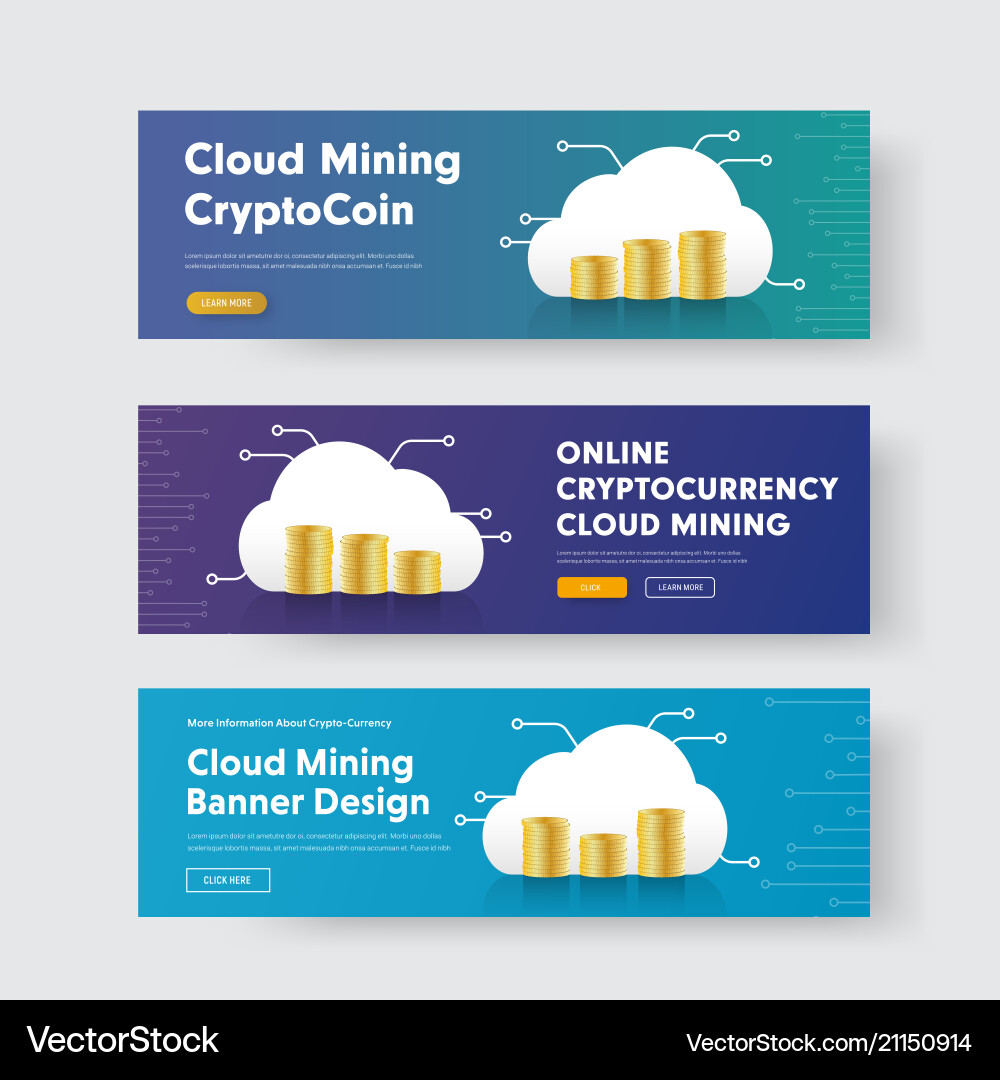 Crypto Banners with Coins & Cloud Royalty Free Vector