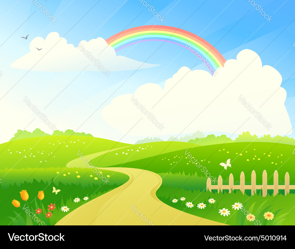 Landscape with rainbow Royalty Free Vector Image