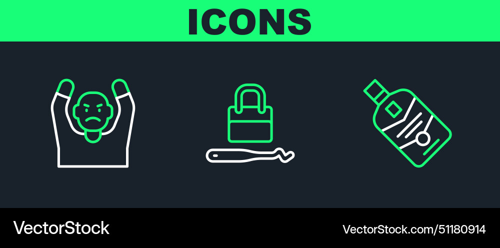 Set line whiskey bottle thief surrendering hands Vector Image