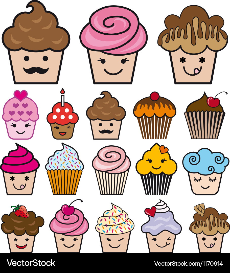 Set of cute cupcakes Royalty Free Vector Image