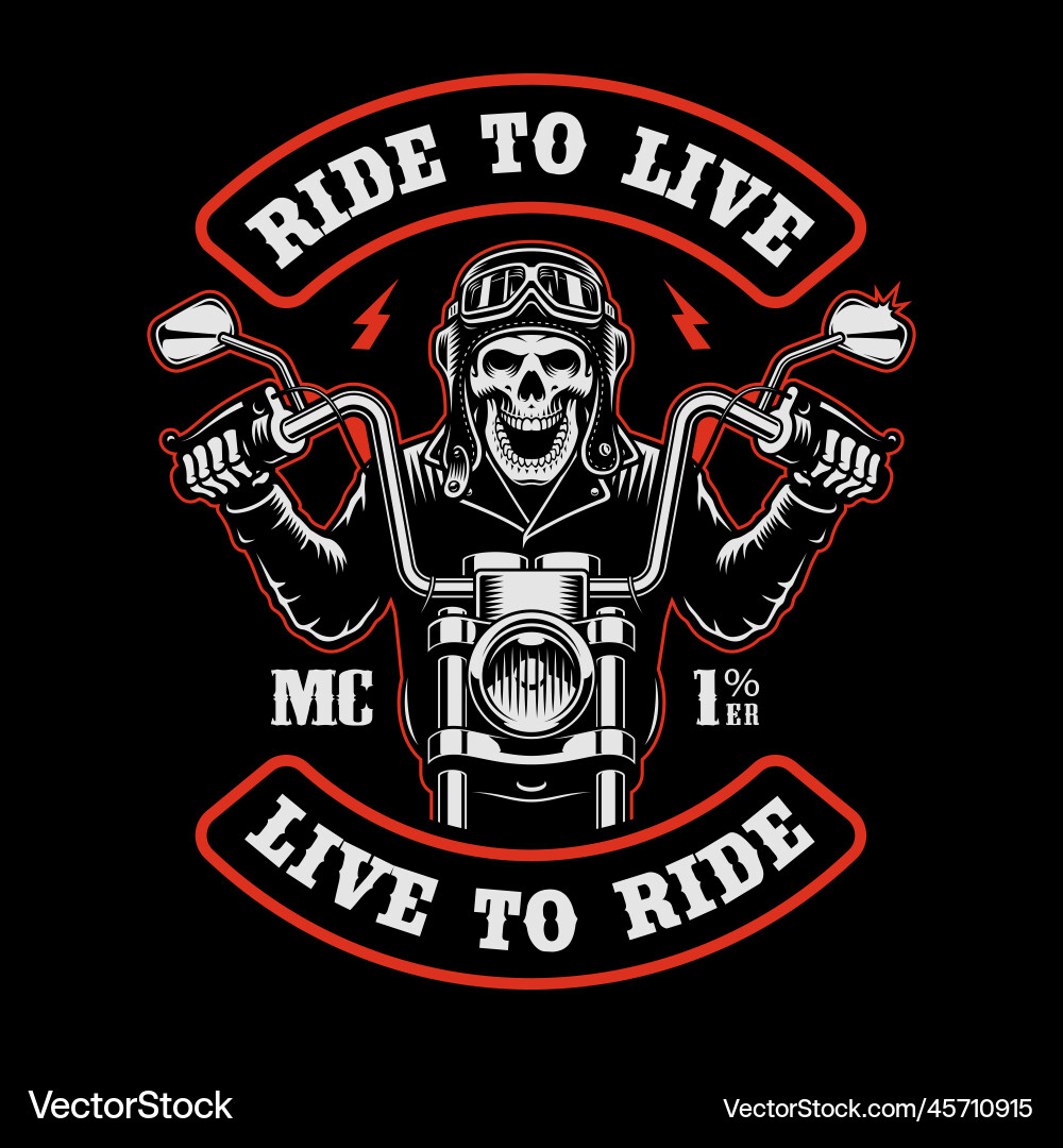 Biker patch with a skull in helmet Royalty Free Vector Image