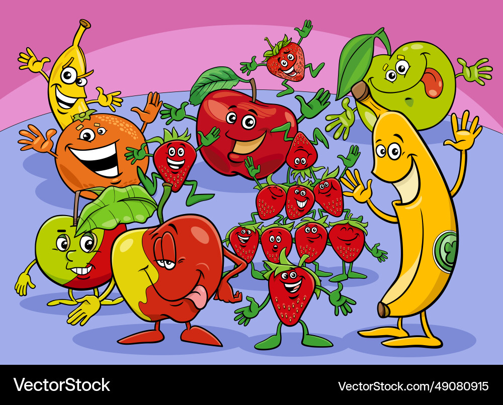 Cartoon happy fresh fruit comic characters group Vector Image