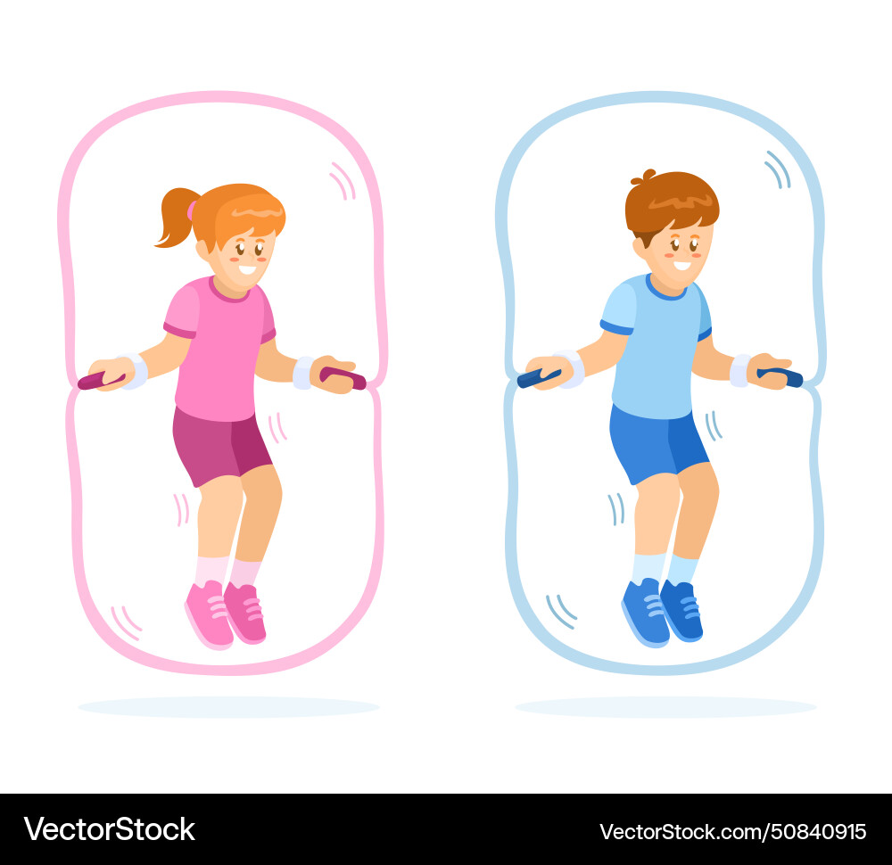 Children jump rope workout set cartoon Royalty Free Vector