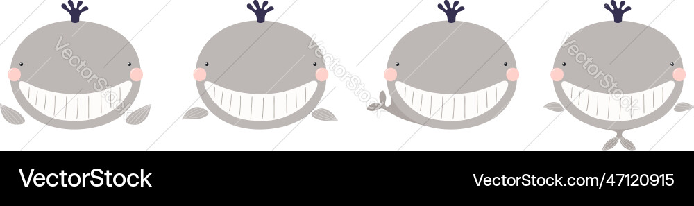 Cute funny whale faces set Royalty Free Vector Image