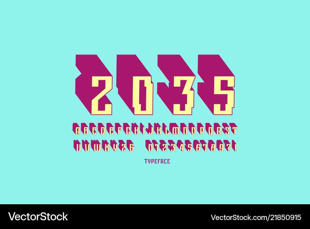 Geometric sans serif font with drop shadow Vector Image