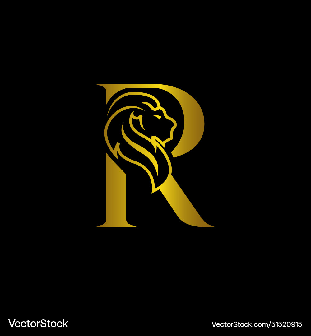 Initial r luxury lion head logo design Royalty Free Vector