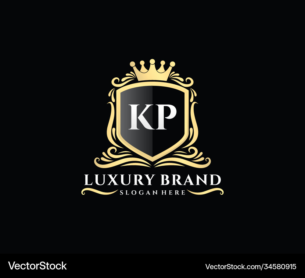 Kp initial letter gold calligraphic feminine Vector Image
