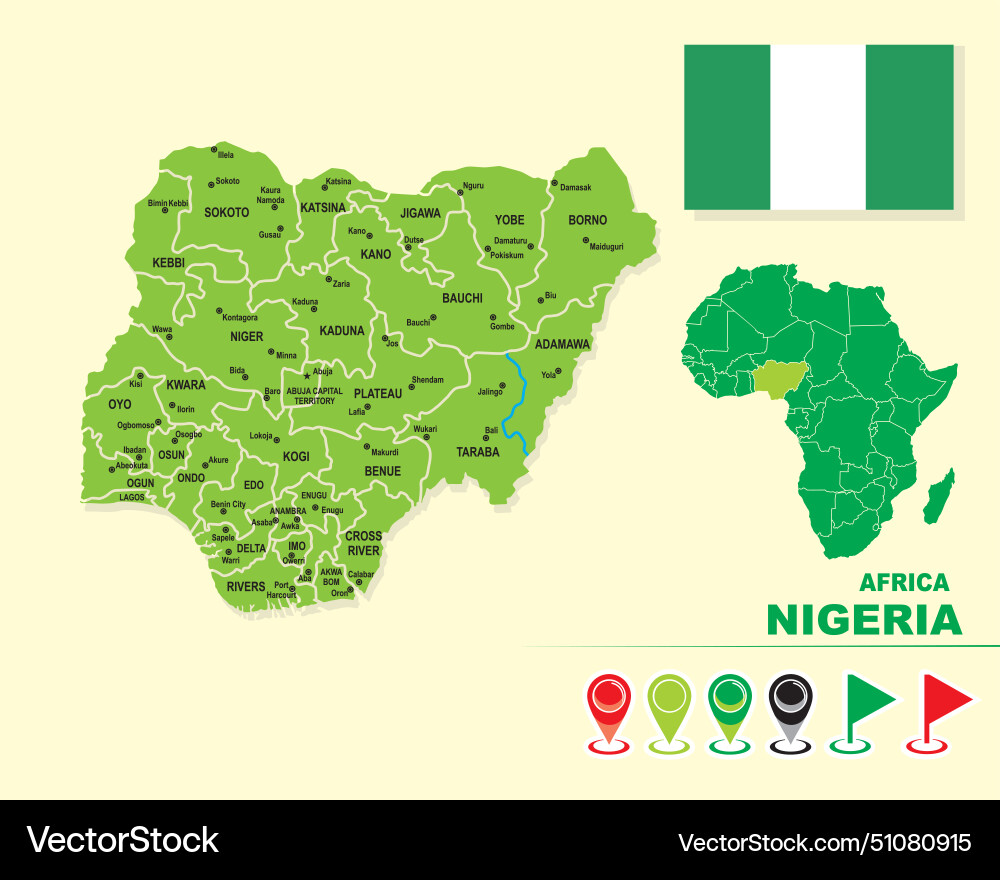Nigeria map Royalty Free Vector Image - VectorStock