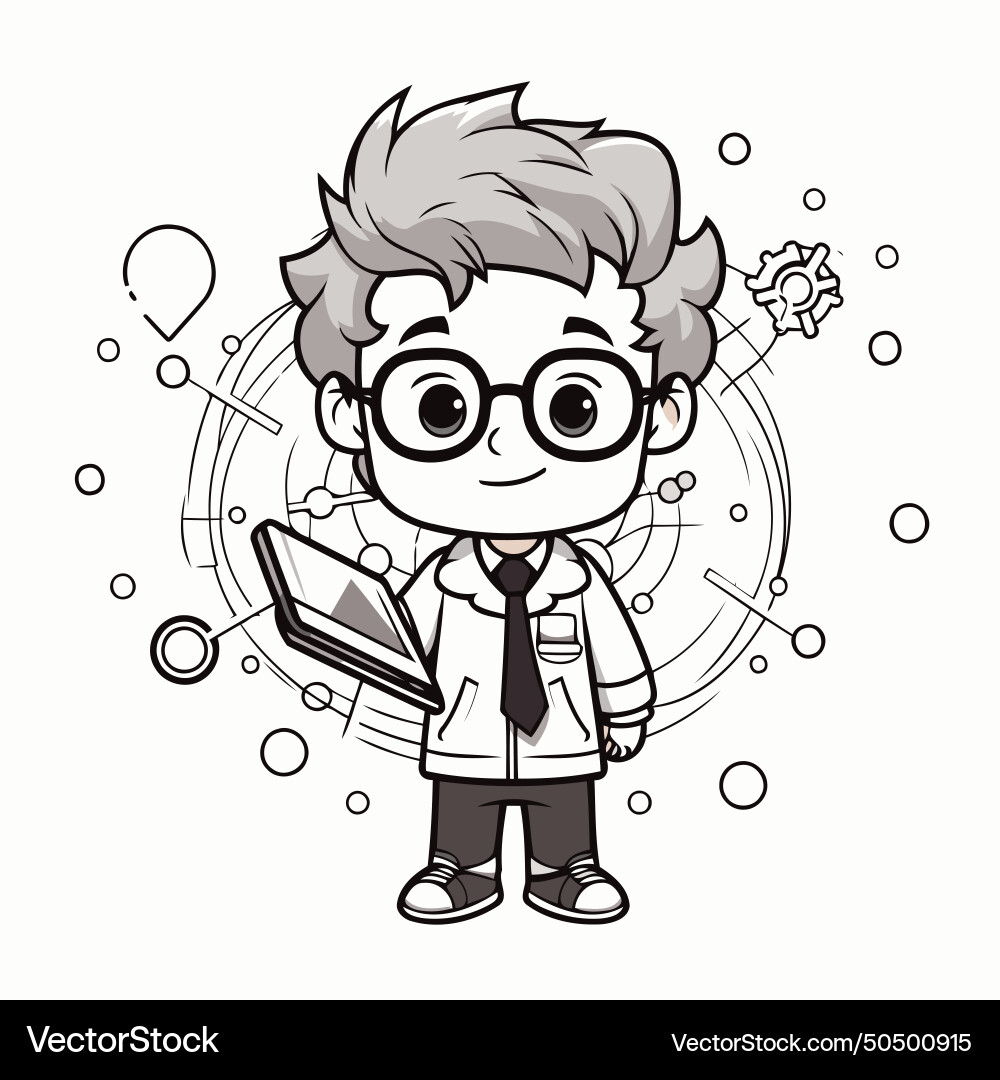 Scientist boy cartoon with science theme graphic Vector Image