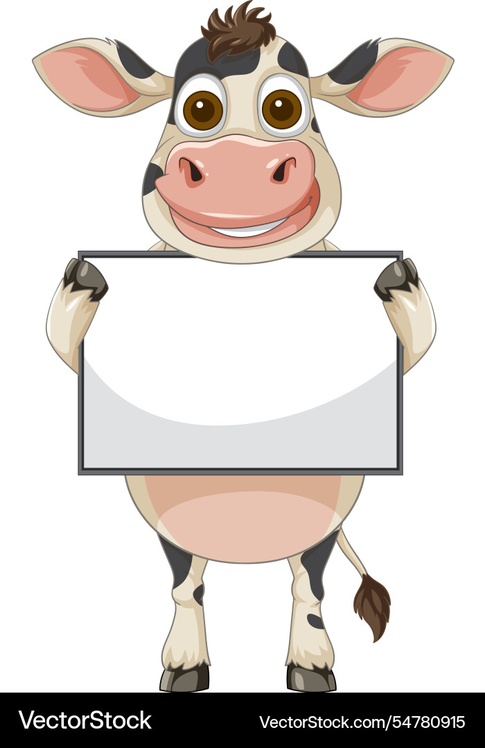 Smiling cow with a blank signboard Royalty Free Vector Image
