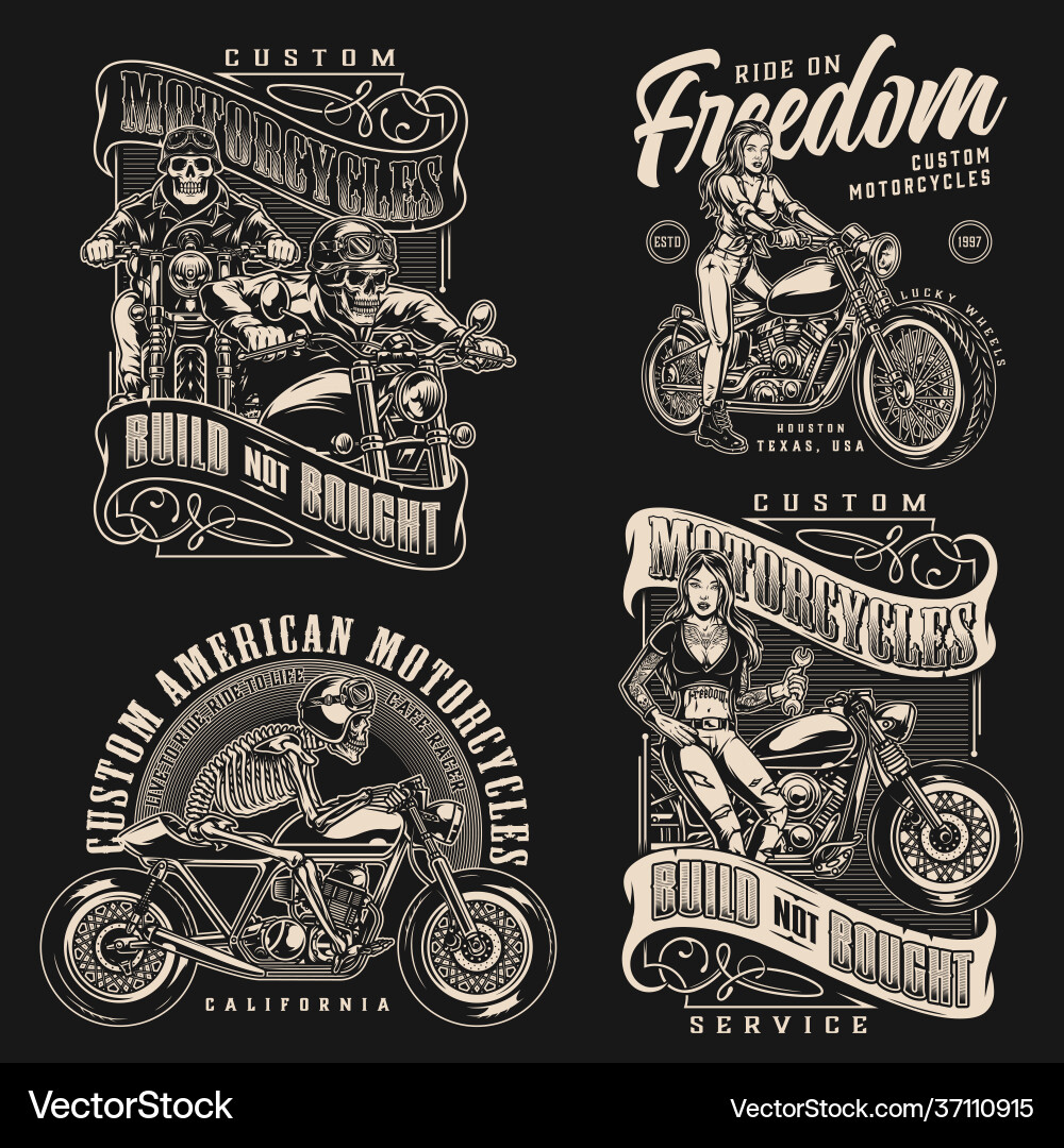 Vintage Motorcycle Labels - Biker Art Royalty Free Vector