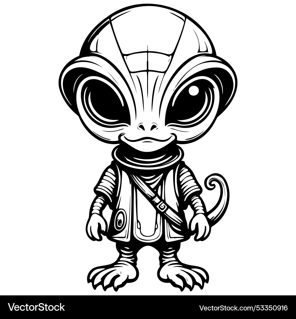 Cartoon alien drawing line head art black Vector Image