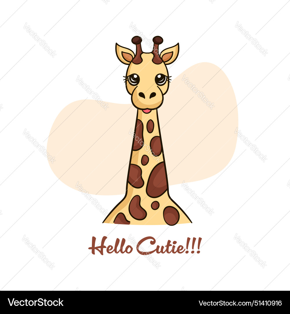 Cartoon style giraffe with hello cutie written Vector Image