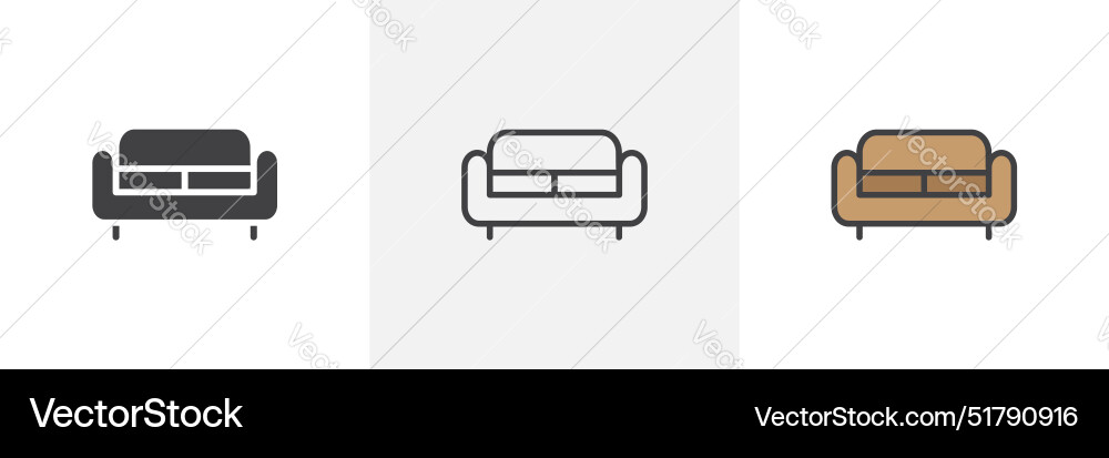 Couch icon set black filled and outlined style Vector Image