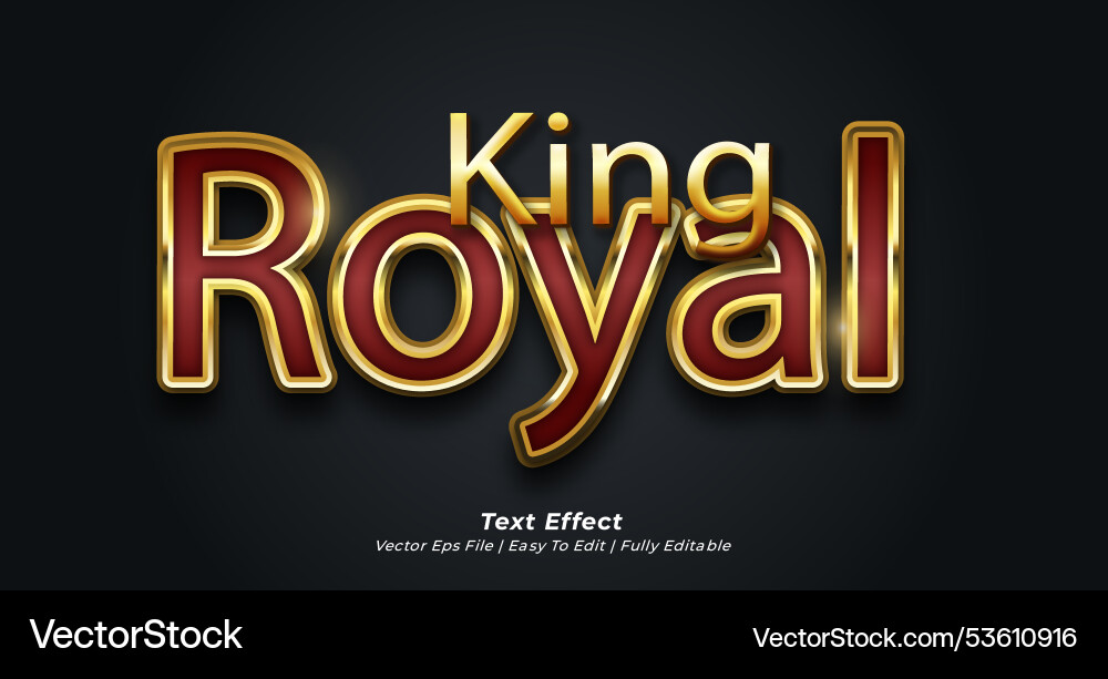 King royal gold text effect editable 3d style Vector Image