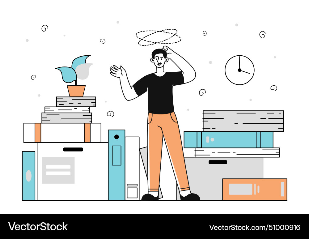 Overworked employee linear Royalty Free Vector Image