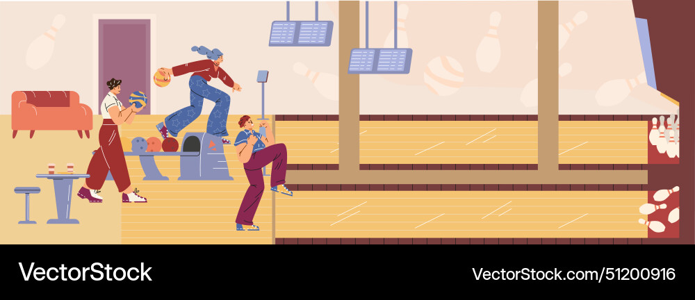 People playing bowling game flat Royalty Free Vector Image
