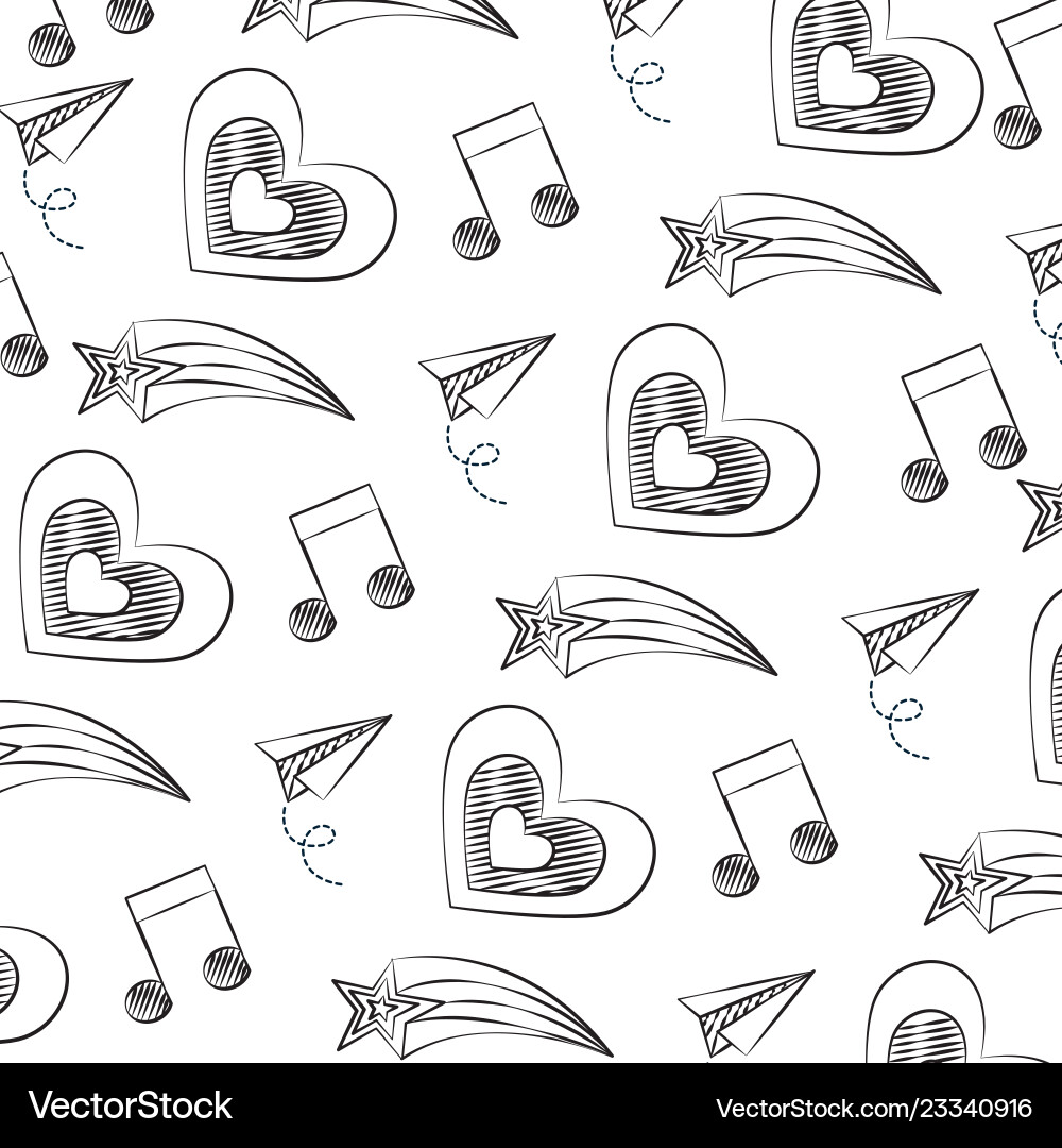 Shooting star heart note music sketch Royalty Free Vector