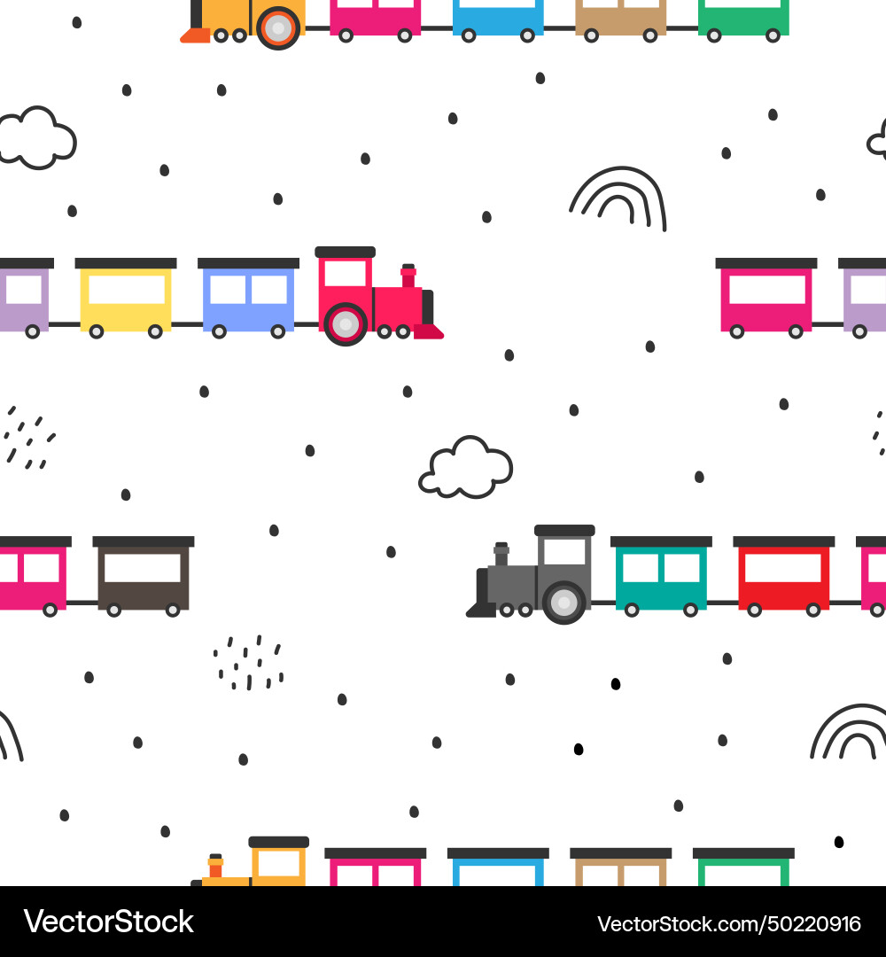 Train background colorful cartoon seamless pattern