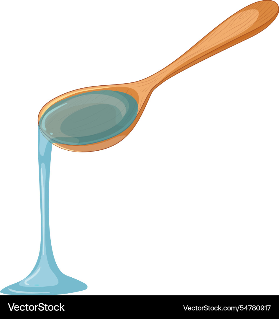 A wooden spoon pouring blue liquid downward Vector Image