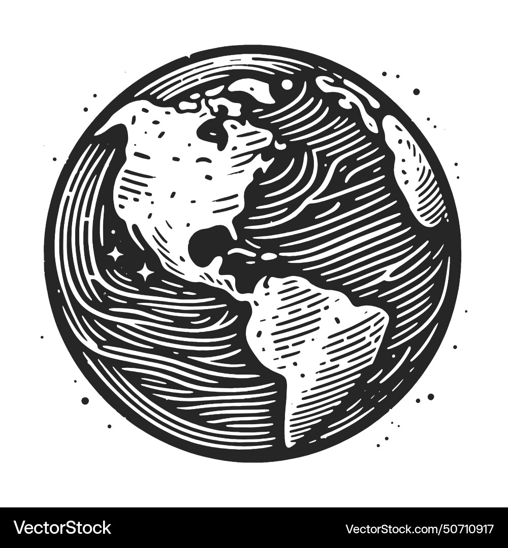 Black and white engraved earth Royalty Free Vector Image