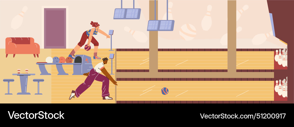 Bowling alley scene Royalty Free Vector Image - VectorStock