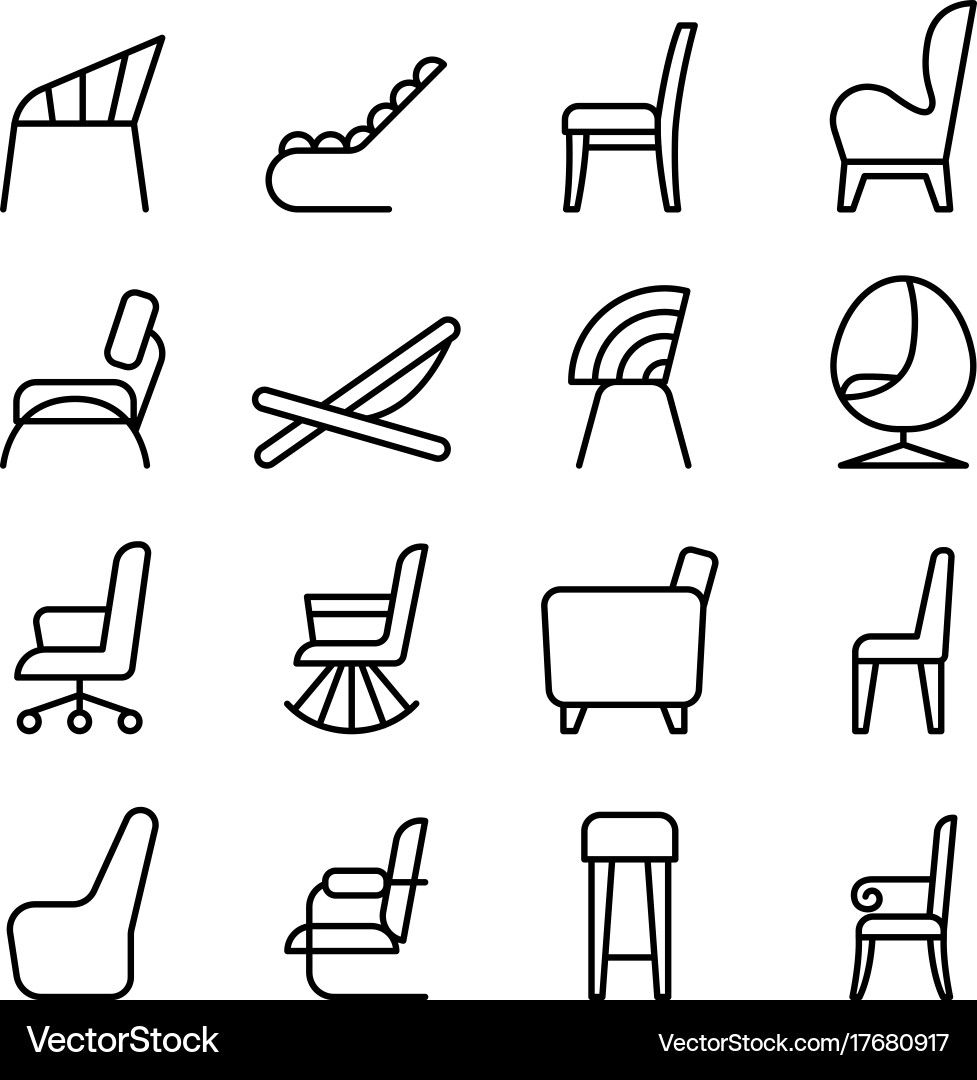 Chair icon set in side view thin line style Vector Image