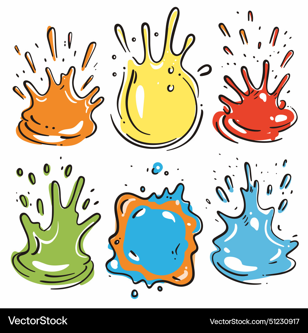 Colorful splashes set cartoon style isolated white