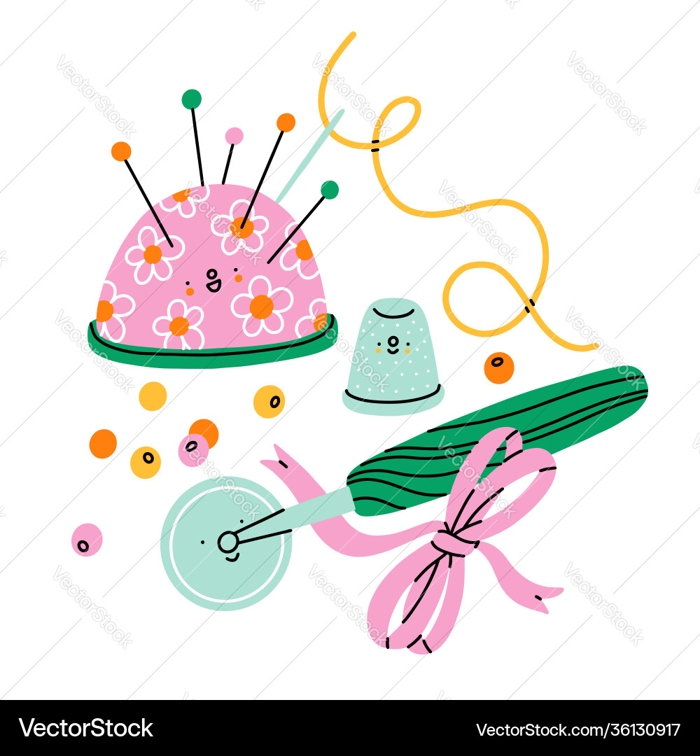 Cute Sewing Accessories & Tools Royalty Free Vector