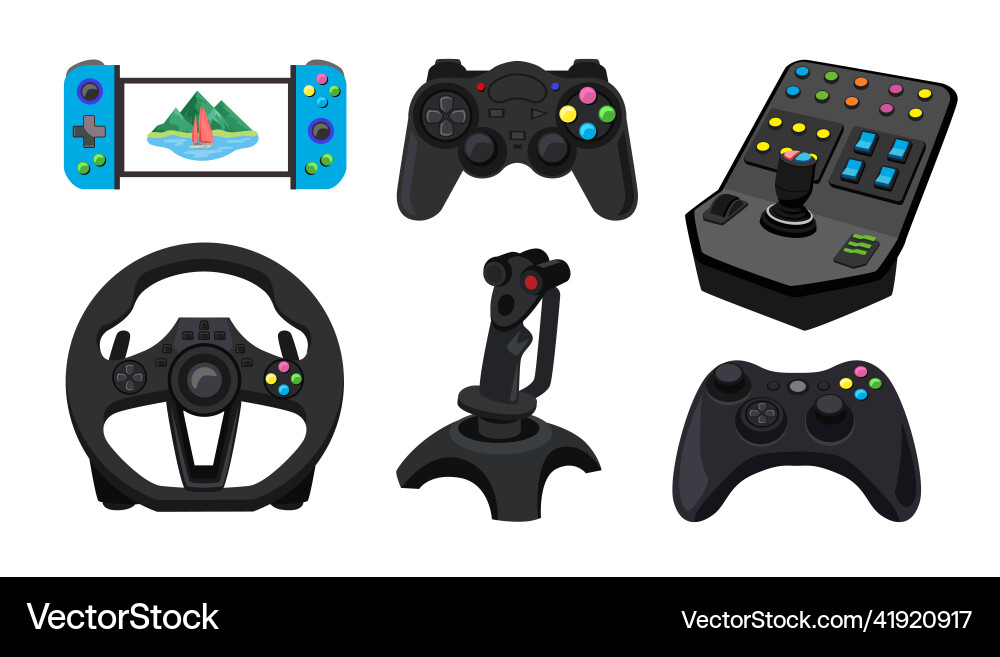 Different consoles for video games set Royalty Free Vector