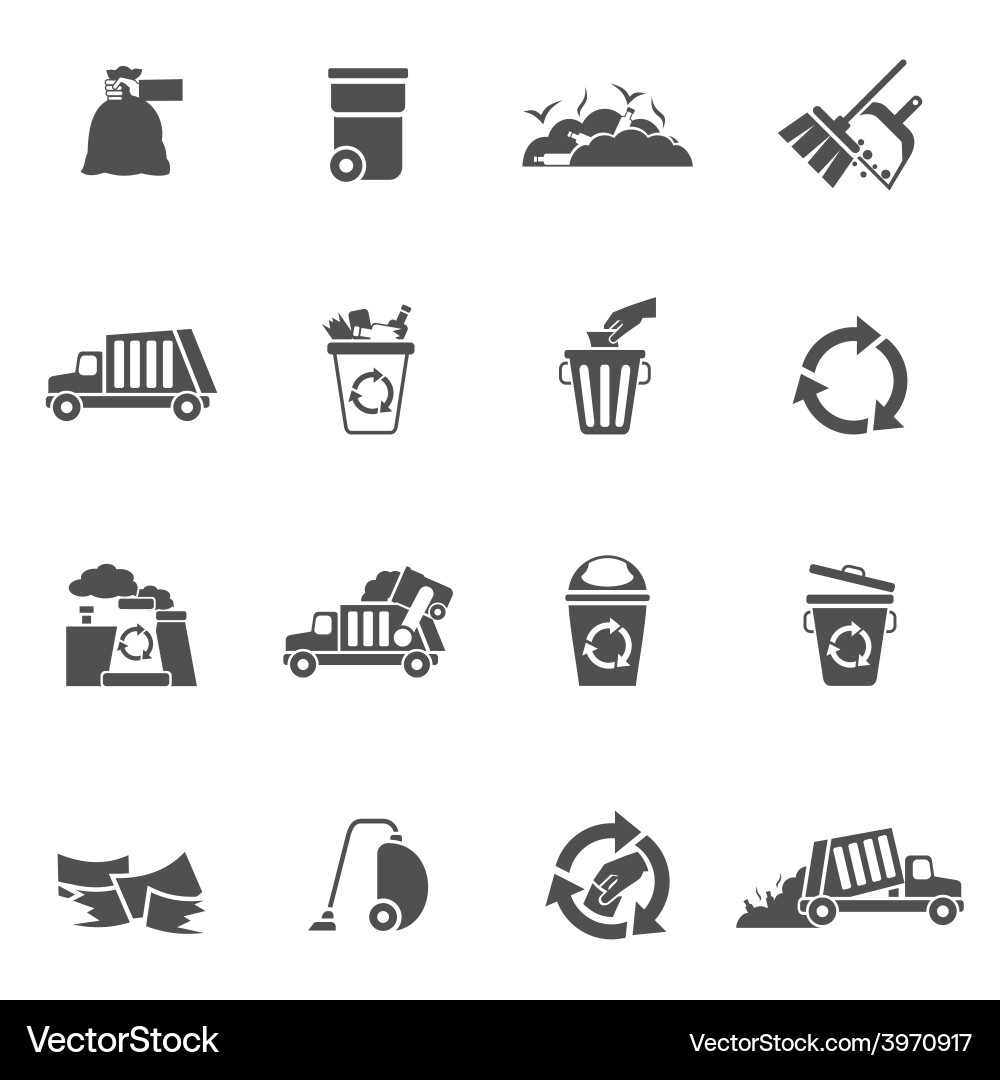 Garbage icons black Royalty Free Vector Image - VectorStock