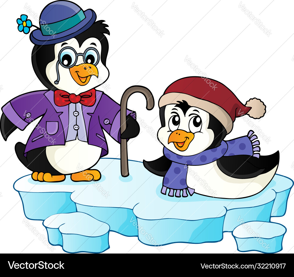 Happy stylized penguins topic image 1 Royalty Free Vector