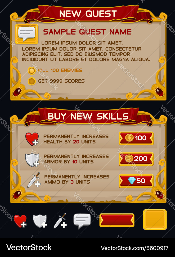 Medieval game gui pack 6 Royalty Free Vector Image